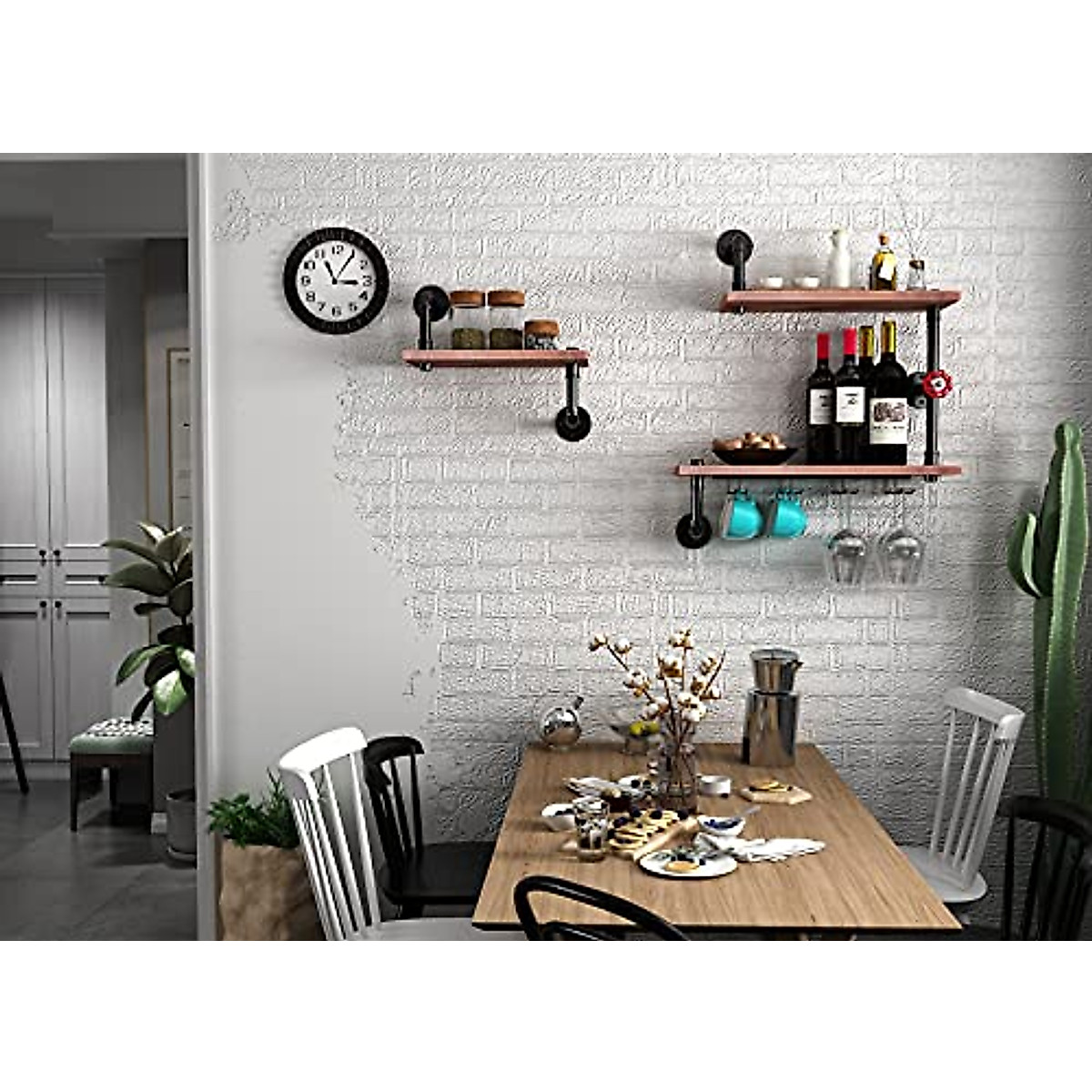 VEMEST 3 Tier Industrial Pipe Shelving Wall Mounted, Rustic Metal Storage Floating Shelves for Bedroom, Living Room, Bathroom, Farmhouse Kitchen Bar Shelving and Wall Shelf Unit Bookshelf.