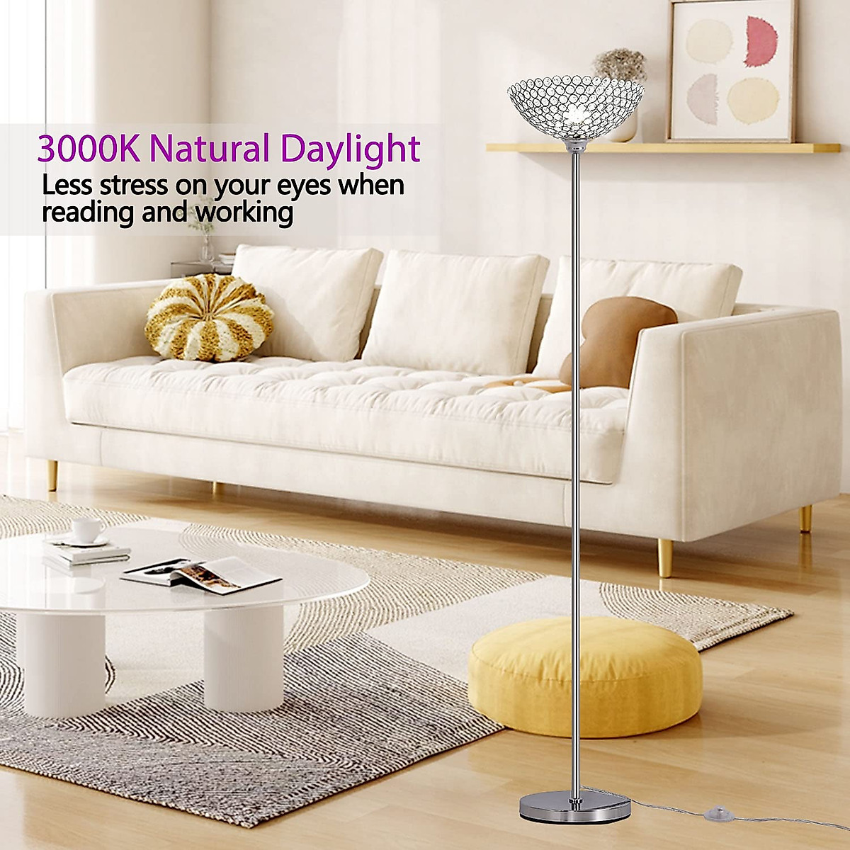 Trssdre Spherical Crystal Floor Lamp, 1-Light Modern Chrome Finish Floor Lamp, Crystal Floor Lamp Fixture for Living Room, Bedroom, Dining Room, Office, E26 Base, LED Bulb Included