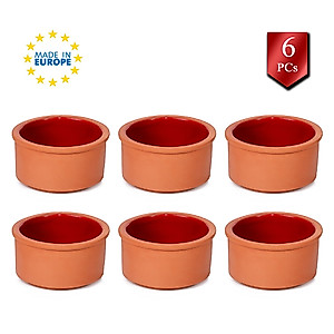 Handmade Clay Cooking Bowl Set of 6, Terracotta Bowls, Earthenware Small Yogurt Pots, Glazed Serving Pots for Mexican Dishes. Earthen Rice Pudding Cups, Turkish Pottery Bowls for Food, 3.3 in