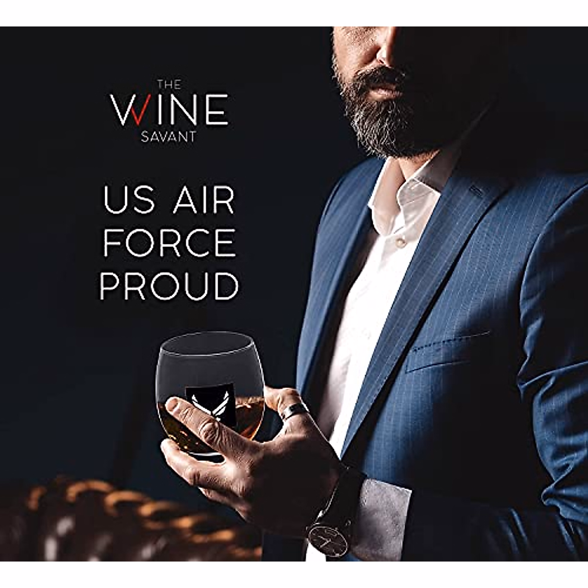 Father's Day Whiskey Decanter Set with 4 Liquor Glasses Air Force Whisky Decanter & Glass Set with Wood Base & 9 Whiskey Stones - US Airforce Gifts for Men - Globe Bourbon & Scotch Gifts for Dad