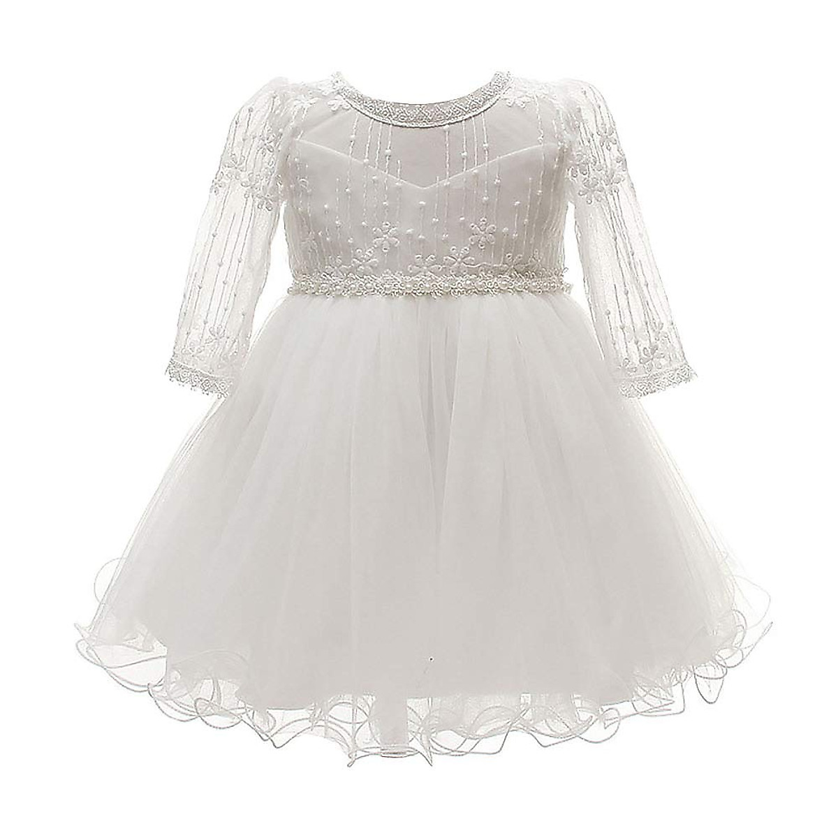 Happy Cherry Baby Girls Long Sleeves Tulle Tutu Dress Christening Baptism Gowns Size 12M - White