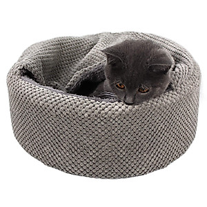 Winsterch Washable Warming Cat Bed House,Round Soft Cat Beds for Indoor Cats,Calming Pet Sofa Kitten Bed,Small Cat Pet Covered Cat Cave Beds Puppy Bed for Small Dogs (Gray)