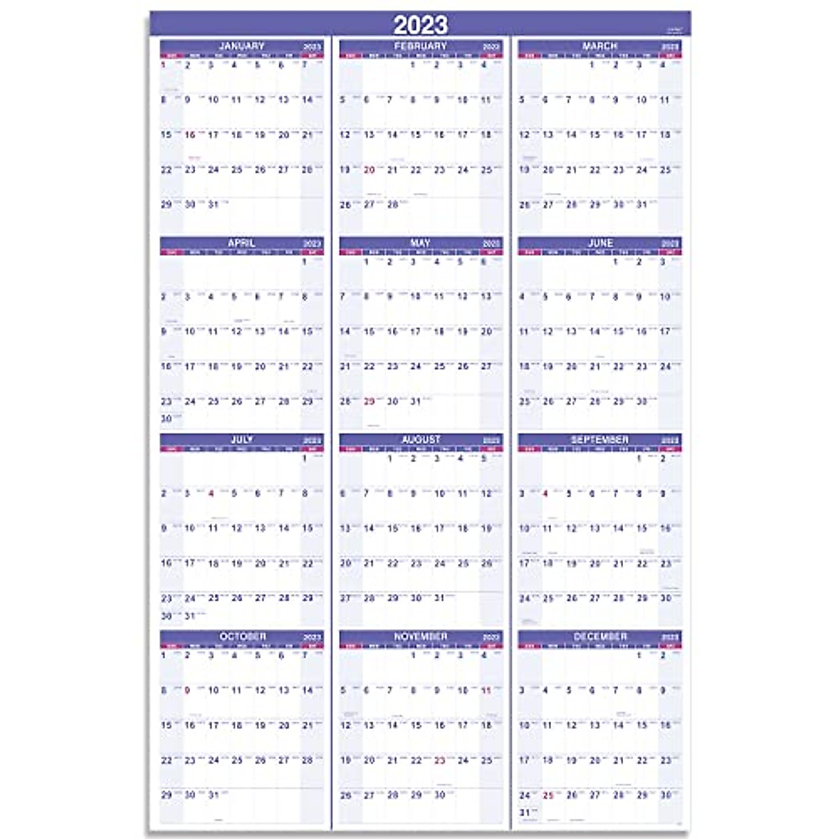 2023 Yearly Wall Calendar - Yearly Wall Calendar2023, 2023 Wall Calendar with Julian Date, From Jan.2023 to Dec.2023, Thick Paper, Vertical, 34.8" x 22.8" (Open) - Purple