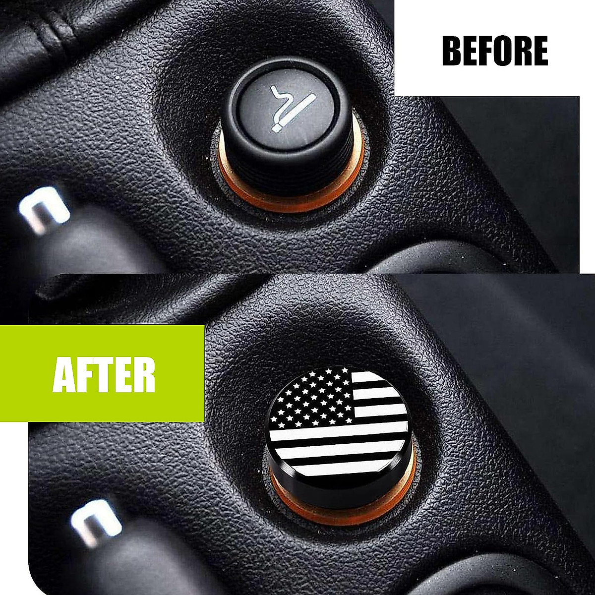 QODOLSI 2 PCS Car Car Lighters Plug Cover, Metal Dustproof Car Lighters Plug Button Cover Replacement Accessories, Universal Car Lighters Cover Decorations (Black #American Flag)