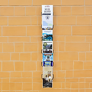 FixtureDisplays® Vertical Wall Mounting 6 Pockets 4 X 6 Greeting Card Post Card Rack 4.7 X 2.2 X 30.3 With Slight Pocket Overlap 11713-4X6-BLK-NF