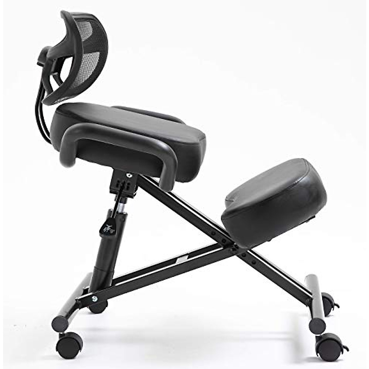 Beautiful Ergonomic Kneeling Chair with Thick Leather Cushions, Pneumatic Height Adjustment, Back Support, Side Handles, Back Pain Relief, Work from Home & Office, Black Stork [Updated August 2021]