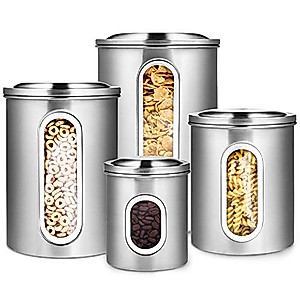 Deppon Airtight Canisters Set for Kitchen, 4-Piece Stainless Steel Food Storage Container with Lids for Kitchen Counter Coffee Tea Nuts Sugar Flour