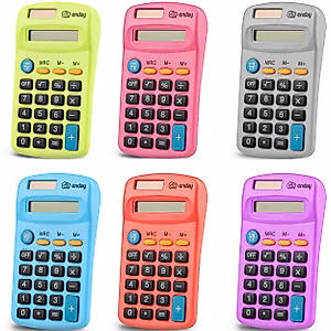 Pocket Size Calculator 8 Digit, Dual Power, Large LCD Display, School Student Desktop Accounting Office Calculators (Pack of 6) - by Emraw