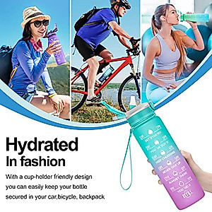 ELYPHINE 32/24 oz Water Bottles with Removable Straw & Time Marker, Motivational Sports Bottles with BPA Free Tritan Material, Leakproof Water Jug for Fitness