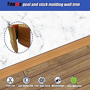Youyis Flexible Baseboard Molding Trim,4 inch(W) *16.4 ft(L) Peel and Stick Rubber Wall Base Molding Trim, Self Adhesive Soft Foam Wall Baseboards Moulding Trim for Wall Base Cove Base.(Brown)