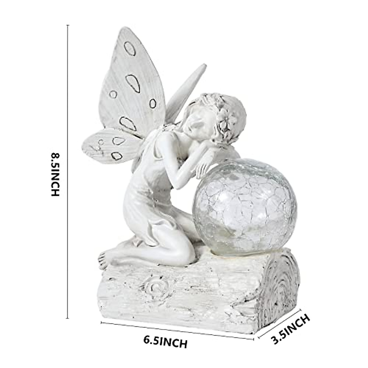 invvni Garden Fairy Statue, Outdoor Yard Decor with Solar Powered Lights, Angel Statues & Sculptures with Crackle Glass Globe for Lawn Patio Garden Decorations
