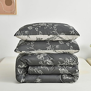 La Sheer Black Floral Duvet Cover King Size Garden Style Flower Microfiber Bedding Set with Zipper Smooth Soft Comforter Cover with 2 Pillow Shams(102x90 inches, 3 Pieces)