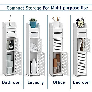 MEZHI Bathroom Storage Cabinet Floor Standing Toilet Paper Organizer Shelves with Door (White)