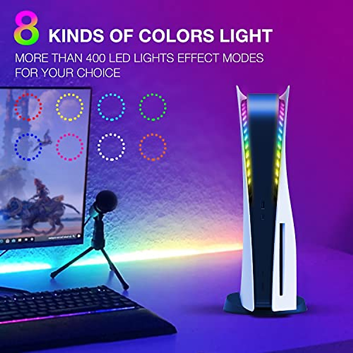 PS5 LED Light Strip, JUSPRO RGB Ring LED Lights Kit Accessories Compatible with Playstation 5 Console Digital Edition & Regular Edition (LED Light)