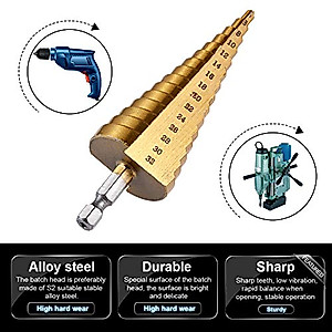 HOHXEN 1/4 Hex Shank Titanium Step Drill Bit High Speed Steel 15 Steps Hex Shank 4-32MM
