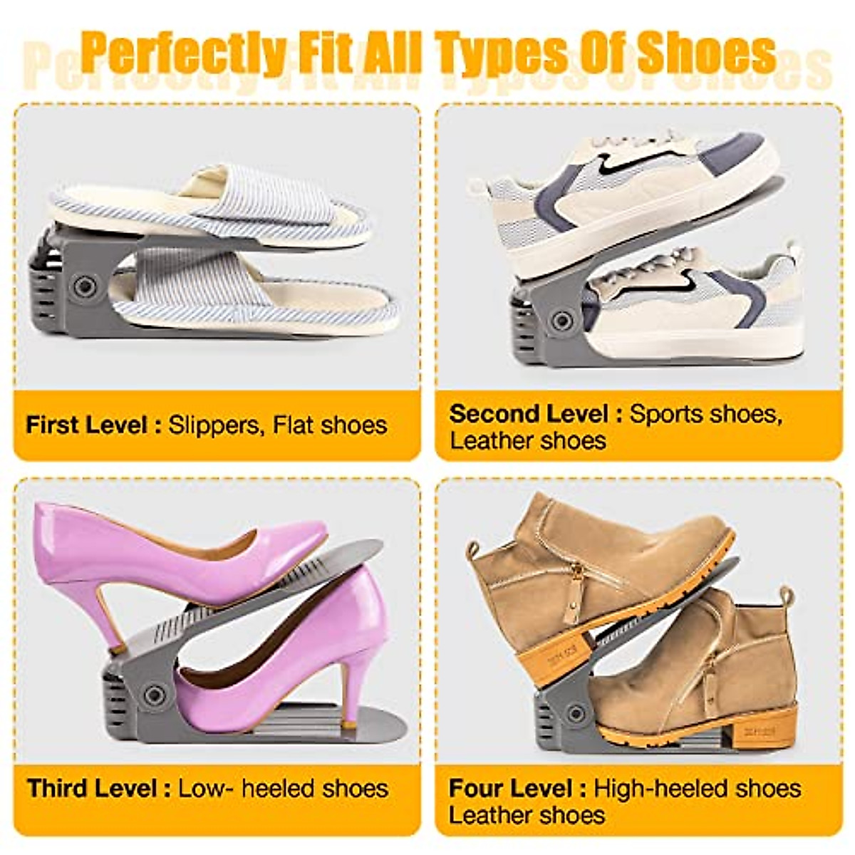 Neprock 6 Tier Black Shoe Organizer Bundle with 20-Pack Grey Shoe Slots Organizer