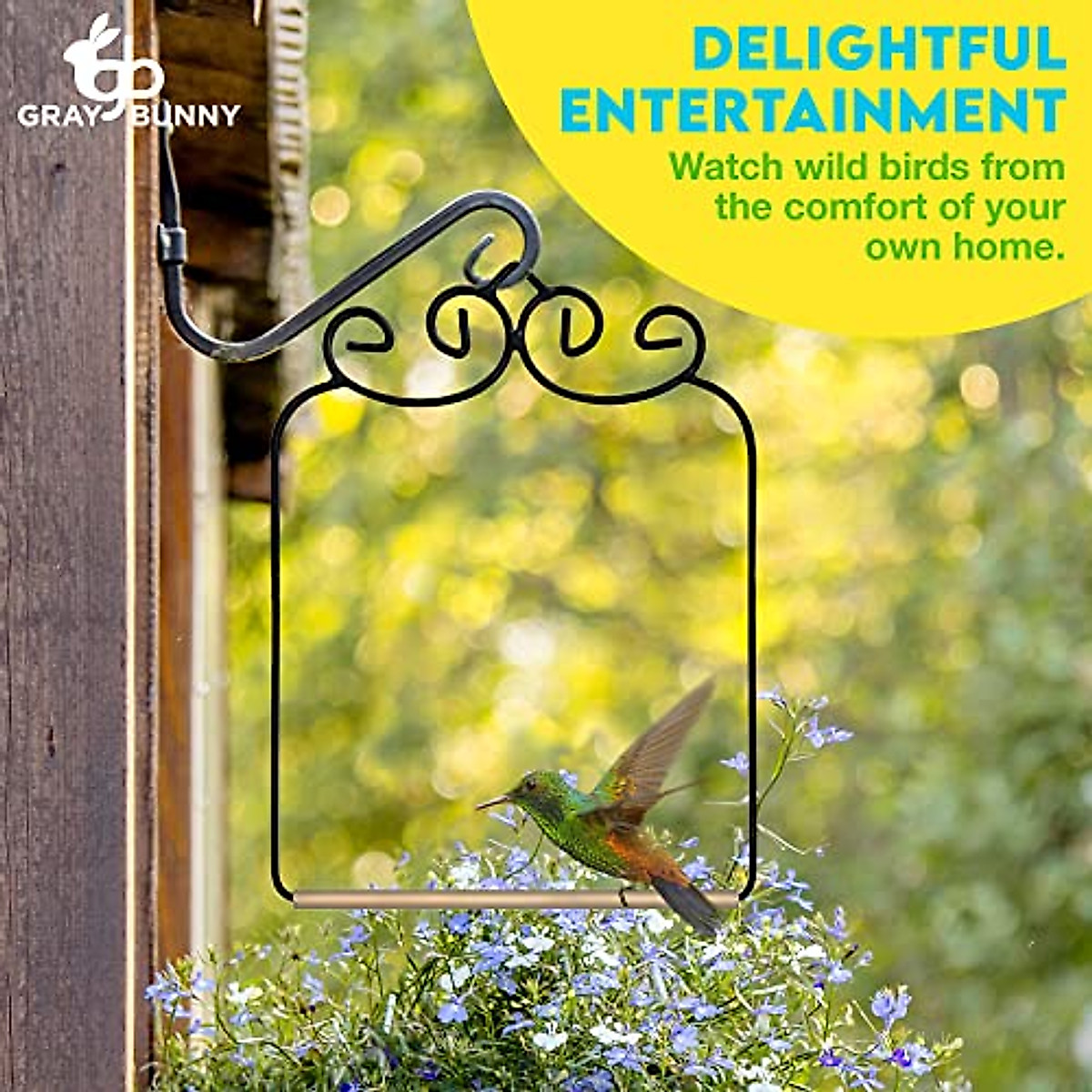 Premium Hummingbird Swing, Rust Resistant Metal Frame, Wooden Dowel, Humming Bird Perch Feeder Accessory, Birdswing For Outside