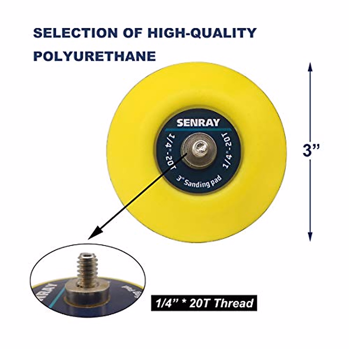 SENRAY 5Pcs 3-Inch Hook and Loop Backing Pad Sanding Pads for Dual Action Orbital Sanders, 1/4"-20 Thread | 15,000 RPM