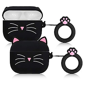 kwmobile Silicone Case Compatible with Apple AirPods Pro - Case Soft Cover - Cat Black/White