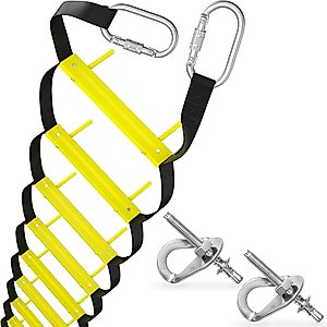 Fire Escape Ladder 3 Story 24ft (8 m) | Mounting Anchors Included | Rope Ladder Fire Escape for Homes 3rd Floor | Portable, Foldable & Compact | Emergency Escape Ladder Suitable for Balcony & Windows