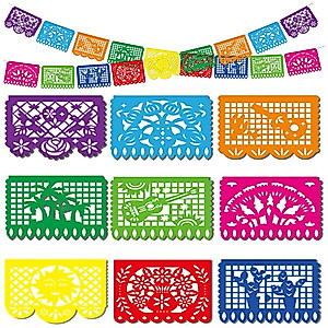 DomeStar Mexican Party Banner, 18 Feet Plastic Fiesta Banner Cinco de Mayo Dia De Los Muertos Decor Day of The Dead Papel Picado Decorations Mexican Fiesta Garland for Mexican Party Supplies