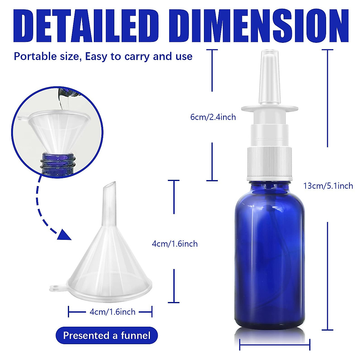 Cupohus Nasal Spray Bottle, 3 Pcs 30ML/1oz Cobalt Blue Glass Refillable Fine Mist Sprayers Atomizers, Travel Sized, Empty Nasal Sprayer with Funnels and Labels