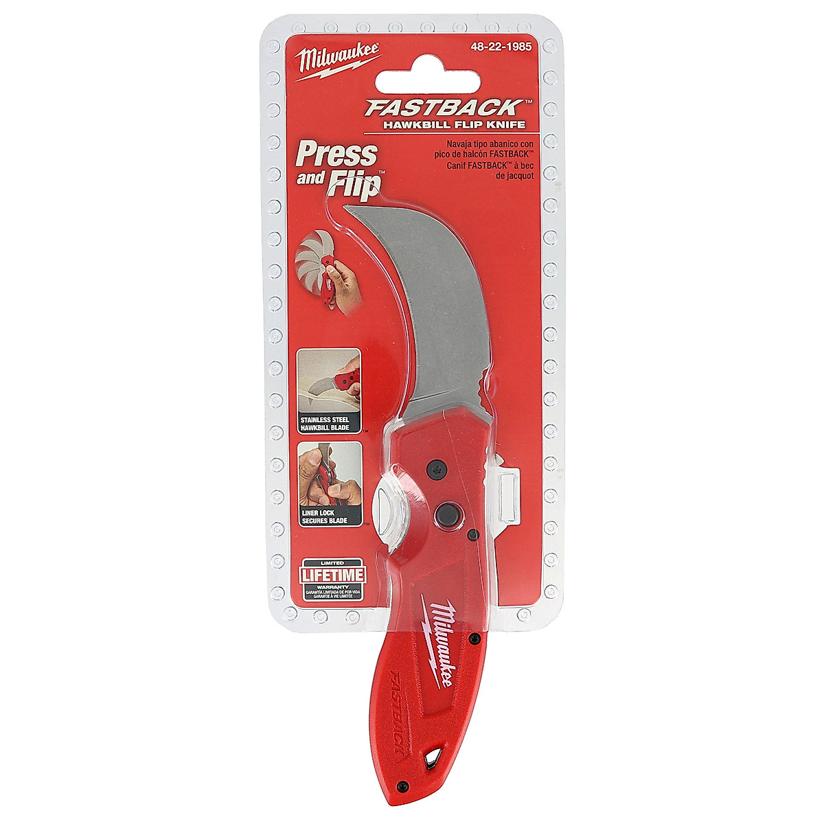 Milwaukee 48-22-1985 Fastback Hawk Bill Folding Knife w/Belt Clip and Lanyard Hole