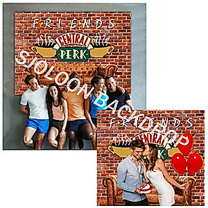 SJOLOON Friends Central Perk Theme Backdrop Red Brick Wall Retro Pub Sofa and Coffee for 80s 90s Friends Birthday Party Decoration Portraits Photoshoot 11840(7x5FT)