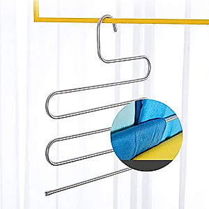 Gnc33Ouhen Pants Hangers,S Shaped Stainless Steel 5-Layer Wardrobe Anti-Slip Saving Space rousers Storage Rack.