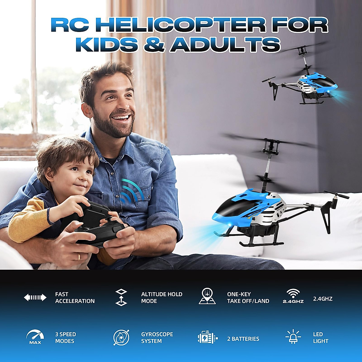 Britik Remote Control Helicopter for Kids - RC Helicopters Toys, One Key Takeoff/Landing and Hover Functionality, 3-Speeds, LED Lights and Crash Protection-Indoor Flying Toy, Gift for Boys/Girls Kids