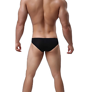 Naturemore Men's Sexy Thong Ice Silk Briefs Comfort Underwear, Black, Medium