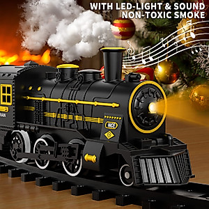 Lucky Doug Christmas Train Set Toys for Kids, Electric Toy Train Set W/Smokes, Light & Sound Include 4 Cars and 14 Tracks, Train Set Toys