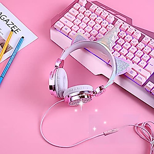 KORABA Unicorn Kids Headphones with Microphone,Wired Over Ear Cute Girl Headsets for Children/Christmas/Parties/Birthday Gifts (Rainbow Unicorn)