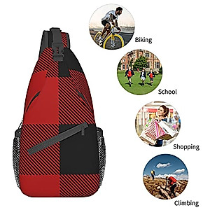 Sling Backpack Travel Hiking Daypack Lumberjack-Red-Plaid Rope Crossbody Shoulder Bag