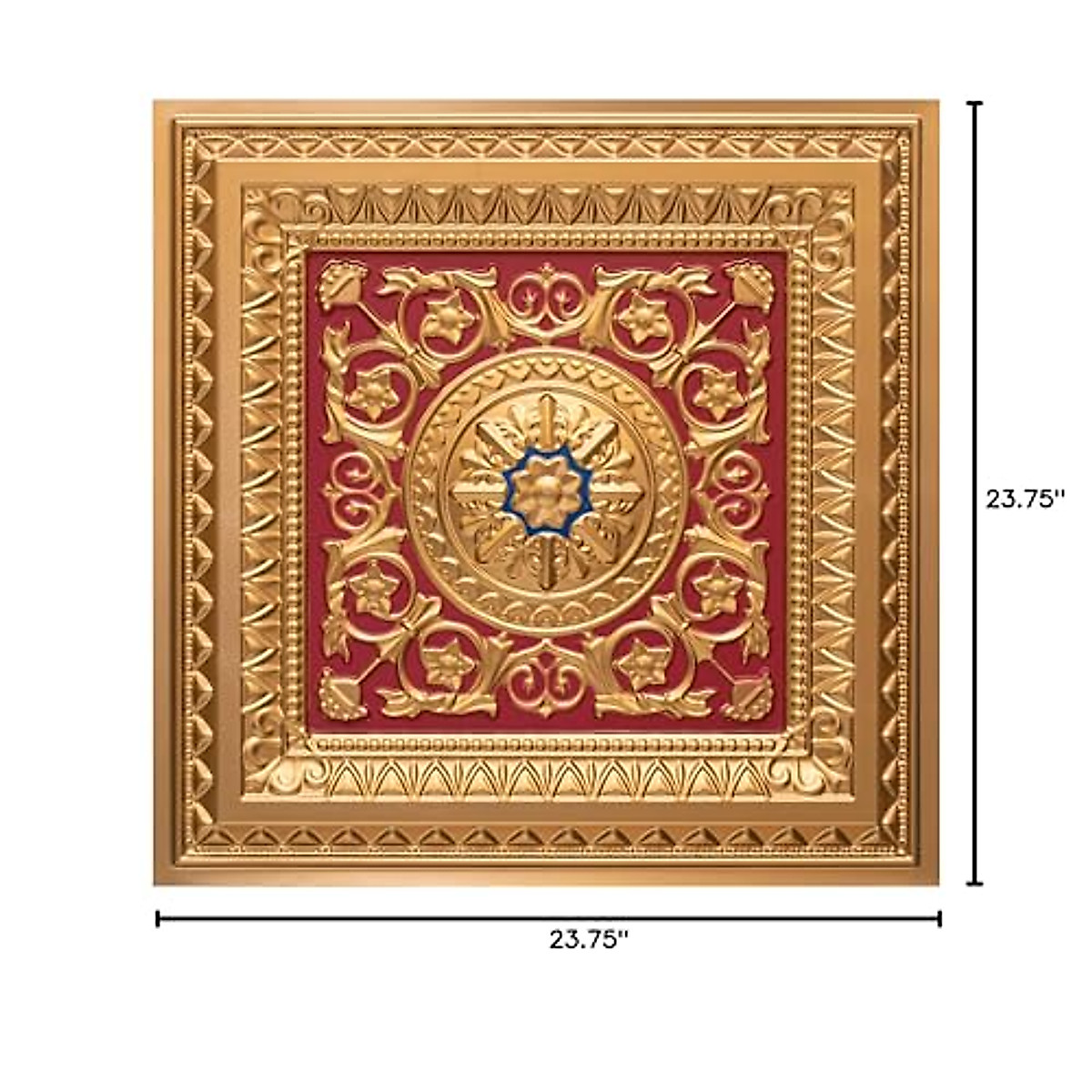 Decorative PVC Faux Tin Ceiling Tiles (Glue Up/Drop in), 24"x24",2'x2', Pack of 6, 24 sq.ft. - D223 (Gold-Red-Blue)