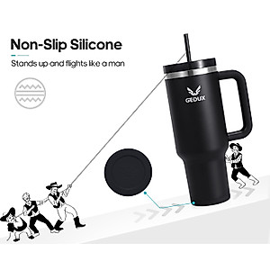 Gedux 40oz Tumbler With Handle, 2-IN-1 Leak Proof Lid (Straw/Flip), Insulated Water Bottle, Stainless Steel Tumbler with Non-Slip Silicone, Wide Mouth Travel Mug Cupholder Friendly Dishwasher Safe