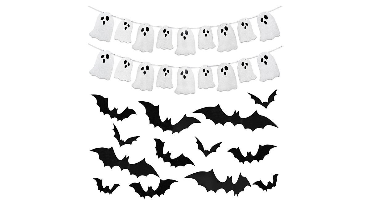 Halloween Ghost & Bat Banner Set - Glittery Decorations for Spooky Fun
