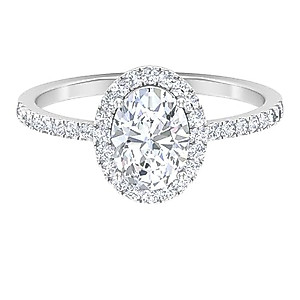 Zircon Classic Halo Ring for Promise/Engagement/Wedding, 6X8 MM Oval, Gemstone Jewelry Gift for Her, 10K White Gold, Size:US 6.50
