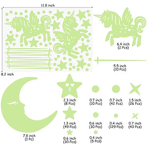 382 Pcs Glow in The Dark Stars Wall Stickers, Glowing Stars for Ceiling and Wall Decals, 3D Glowing Stars Moon Unicorn for Kids Boys Girls Bedding Room Decoration or Party Birthday Gift