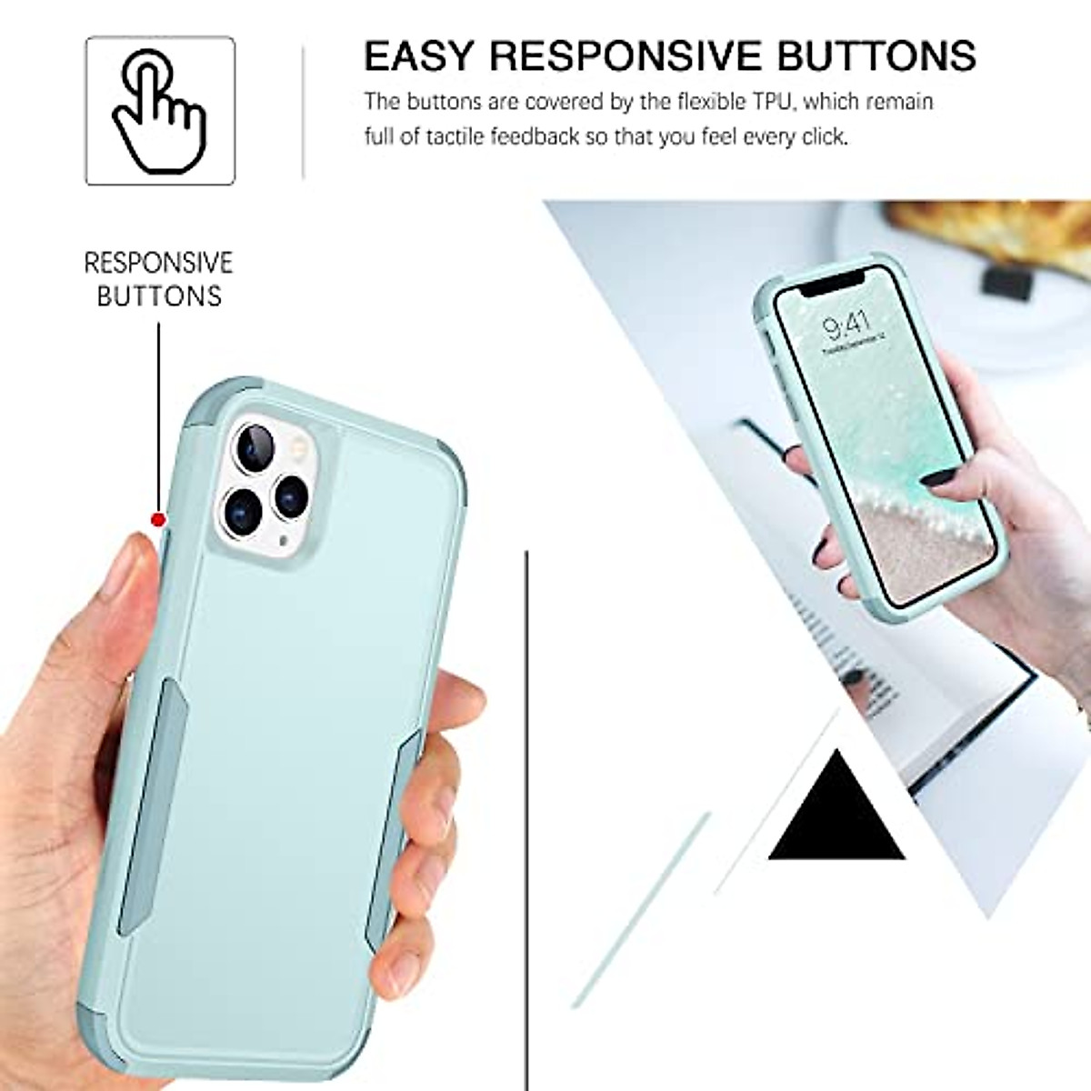 BENTOBEN iPhone 11 Pro Case, 3 in 1 Heavy Duty Rugged Hybrid Shockproof Hard PC Soft TPU Bumper Non-Slip Protective Girls Women Boy Men Phone Cases Cover for iPhone 11 Pro 5.8 Inch, Mint Green