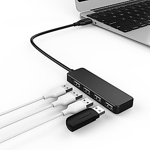 USB Hub, USB Splitter,USB 4-Port Adapter,USB Extender for Laptop, PC, MacBook, Mac Pro, Mac Mini, iMac, Surface Pro and More (Black-USB 2.0/0.3m)