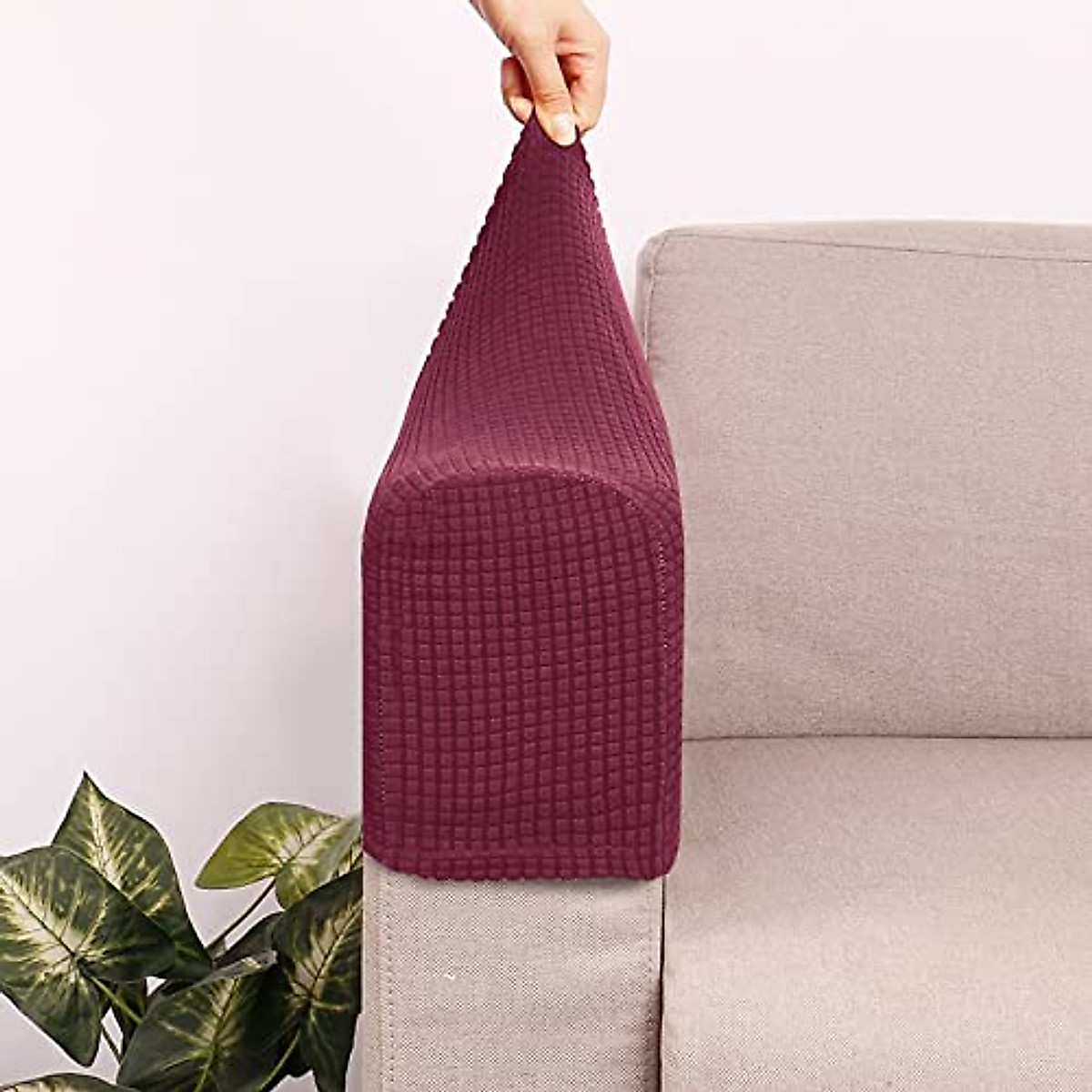 Susosu Couch Cover 2pcs/Pack Home Couch Solid for Sofa Armchair Slipcover Armrest Cover Non Slip Recliner Arm Cap Protective Living Room Stretchy (Color : K)