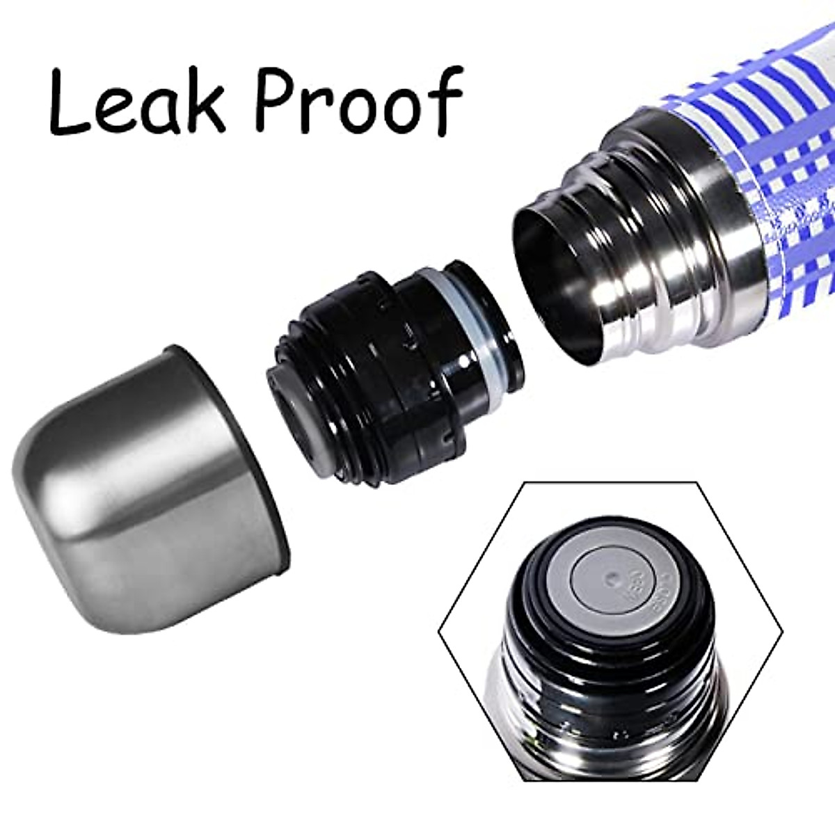 Stainless Steel Leather Vacuum Insulated Mug Purple Plaid Thermos Water Bottle for Hot and Cold Drinks Kids Adults 16 Oz