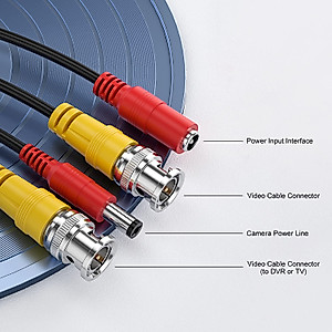 WILDHD BNC Cable 150ft All-in-One Siamese BNC Video and Power Security Camera Wire Cable, CCTV Cable with 2 Female Connectors for All Max 5MP HD CCTV DVR Surveillance System (150ft Cable,Black)