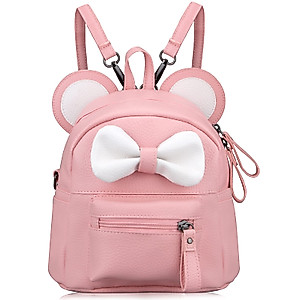 Dksyee Pink Small Cute Backpacks for Girls Bowknot Leather Cartoon Mouse Ears Mini Travel Backpack Convertible Shoulder Daypack…