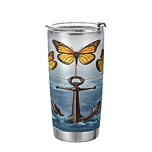Monarch Butterflies Stainless Steel Tumbler Anchor Insulated Coffee Cups with Lid and Straw Travel Mug for Hot and Cold Drinks 20oz