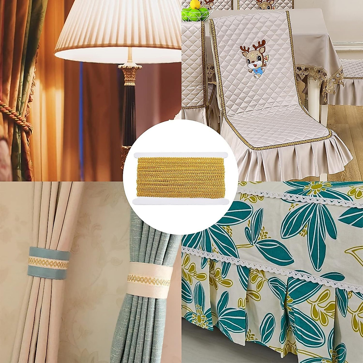 FINGERINSPIRE 14 Yards Metallic Braid Lace Trim, Flower Pattern Gold Centipede Lace Ribbon Decorated Gimp Trim for Wedding Bridal, Costume or Jewelry, Crafts and Sewing 1/4 inch(8mm) x1.3mm