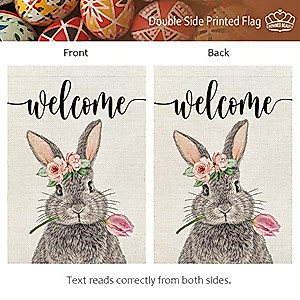 CROWNED BEAUTY Easter Grey Bunny Garden Flag 12x18 Inch Double Sided for Outside Burlap Small Welcome Yard Holiday Flag CF702-12