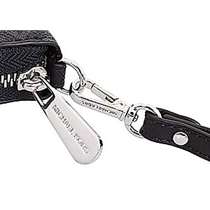 Michael Kors Jet Set Travel Continental Zip Around Leather Wallet Wristlet (Black PVC/Silver Hardware)