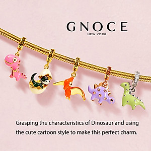 GNOCE Dinosaur Charm Pendant Sterling Silver Purple/Green Enamelled Dinosaur Pendant Charm Fit Bracelet/Necklace Charm for Women(Purple Dinosaur)